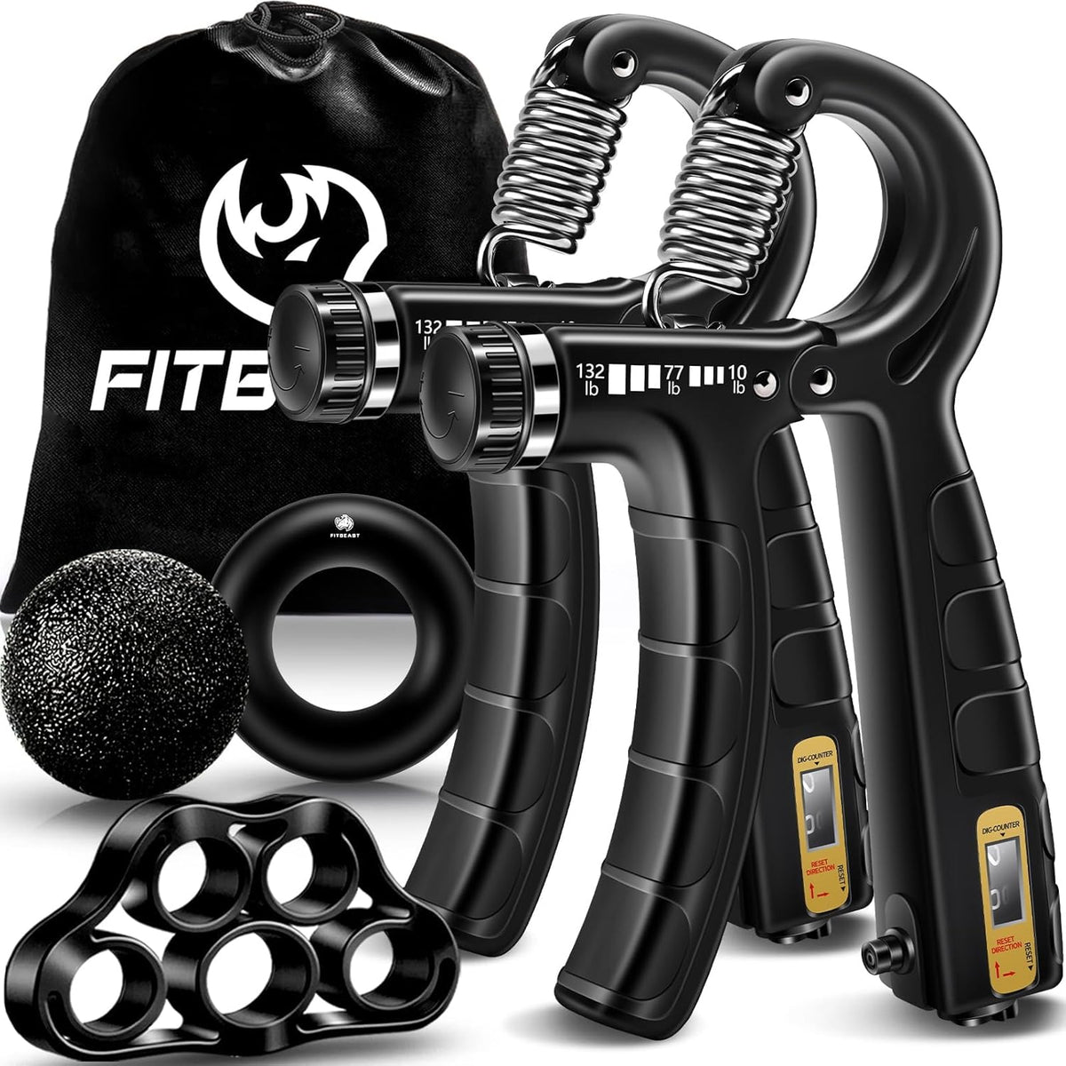 FitBeast Hand Grip Strengthener Workout Kit (5 Pack), 2 Forearm Grip A