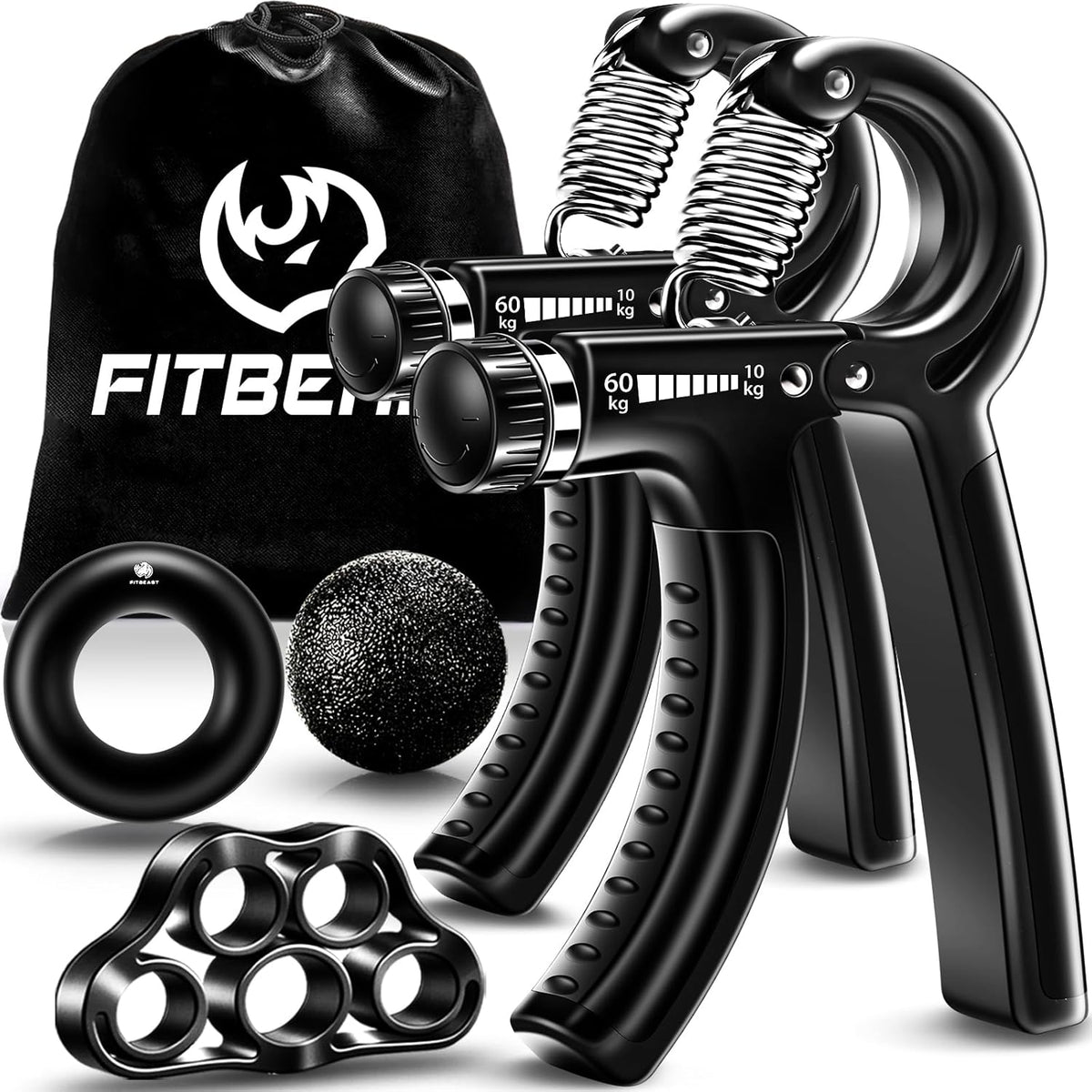 FitBeast Hand Grip Strengthener Workout Kit (5 Pack), 2 Forearm Grip A